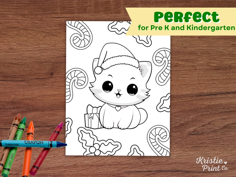 Cute Christmas Cat Coloring Pages Cat Coloring Page for Kids Party ...