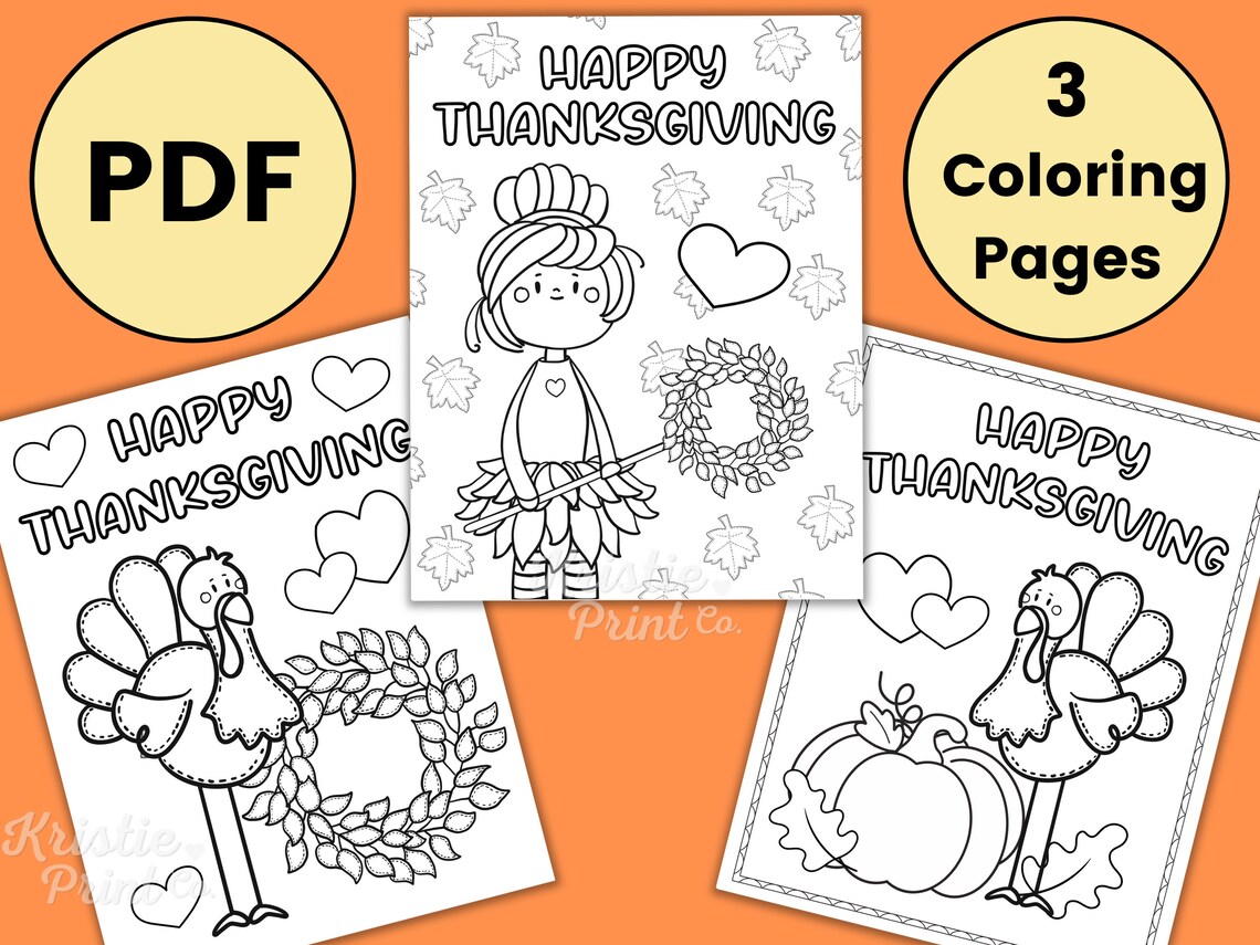 Cute Thanksgiving Coloring Pages Kids Party Games (Instant Download) - Etsy