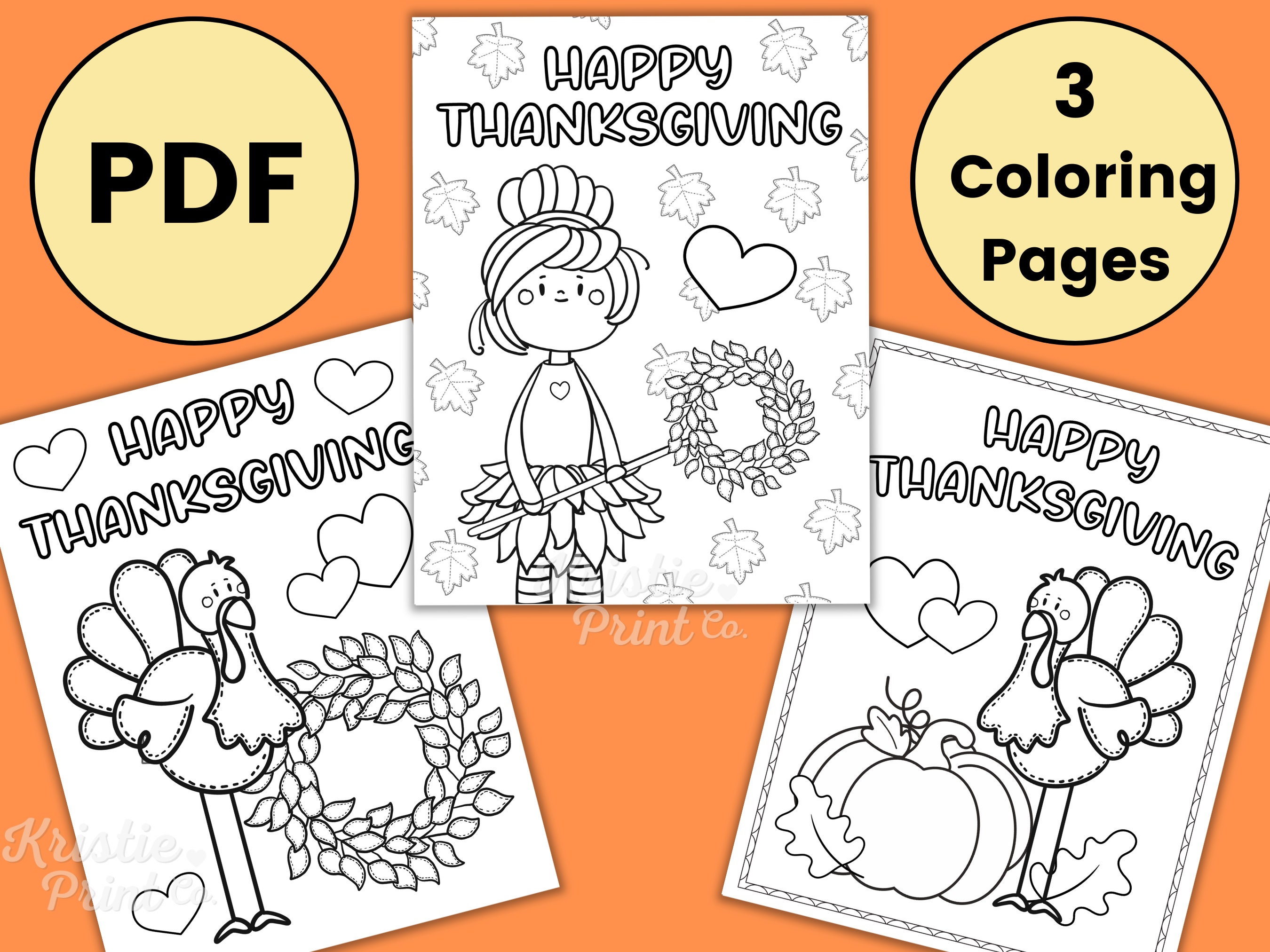 Cute Thanksgiving Coloring Pages Kids Party Games (Instant Download) - Etsy