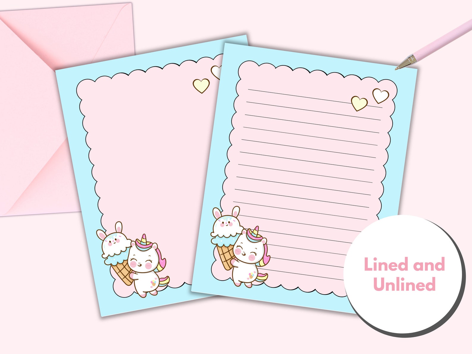 Unicorn Stationery Printable Kawaii Letter Paper Kawaii - Etsy