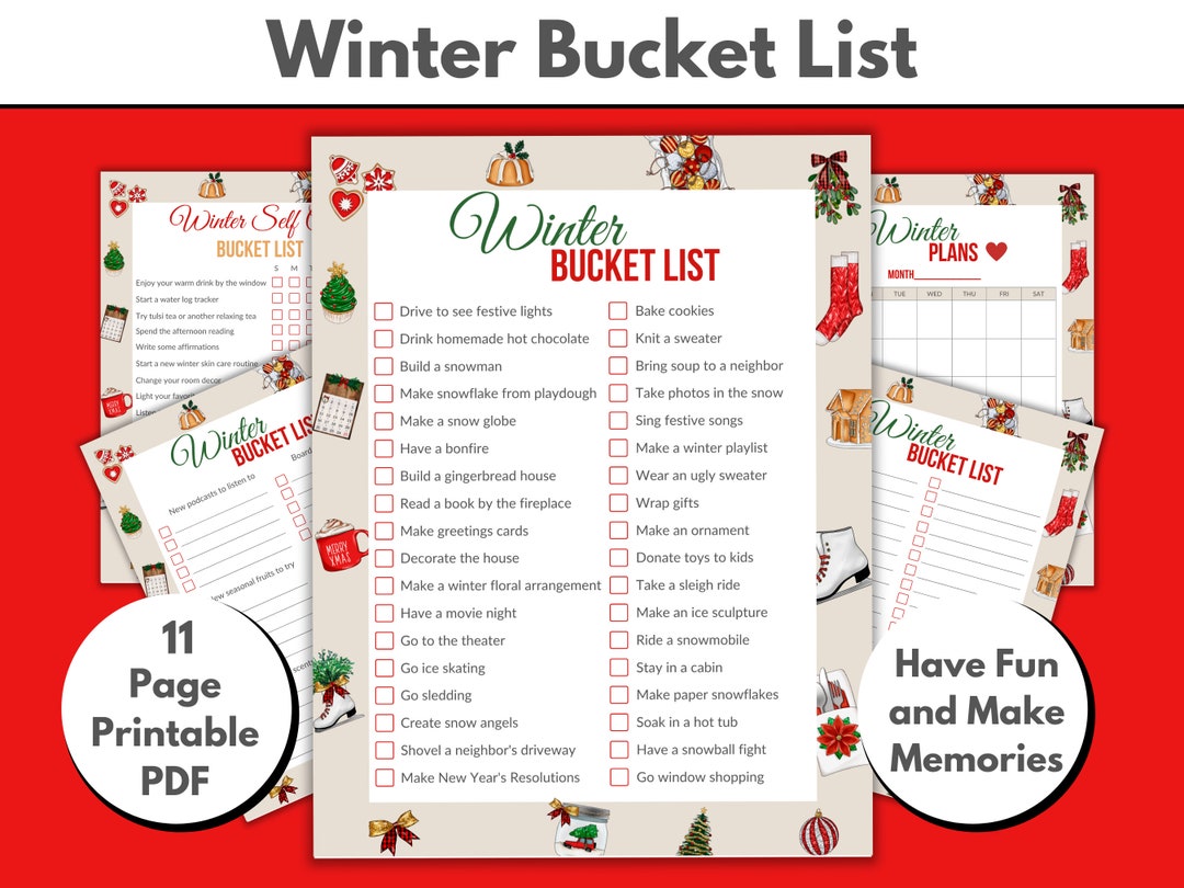 Printable Winter Bucket List and Planner, Winter Activity Check List ...