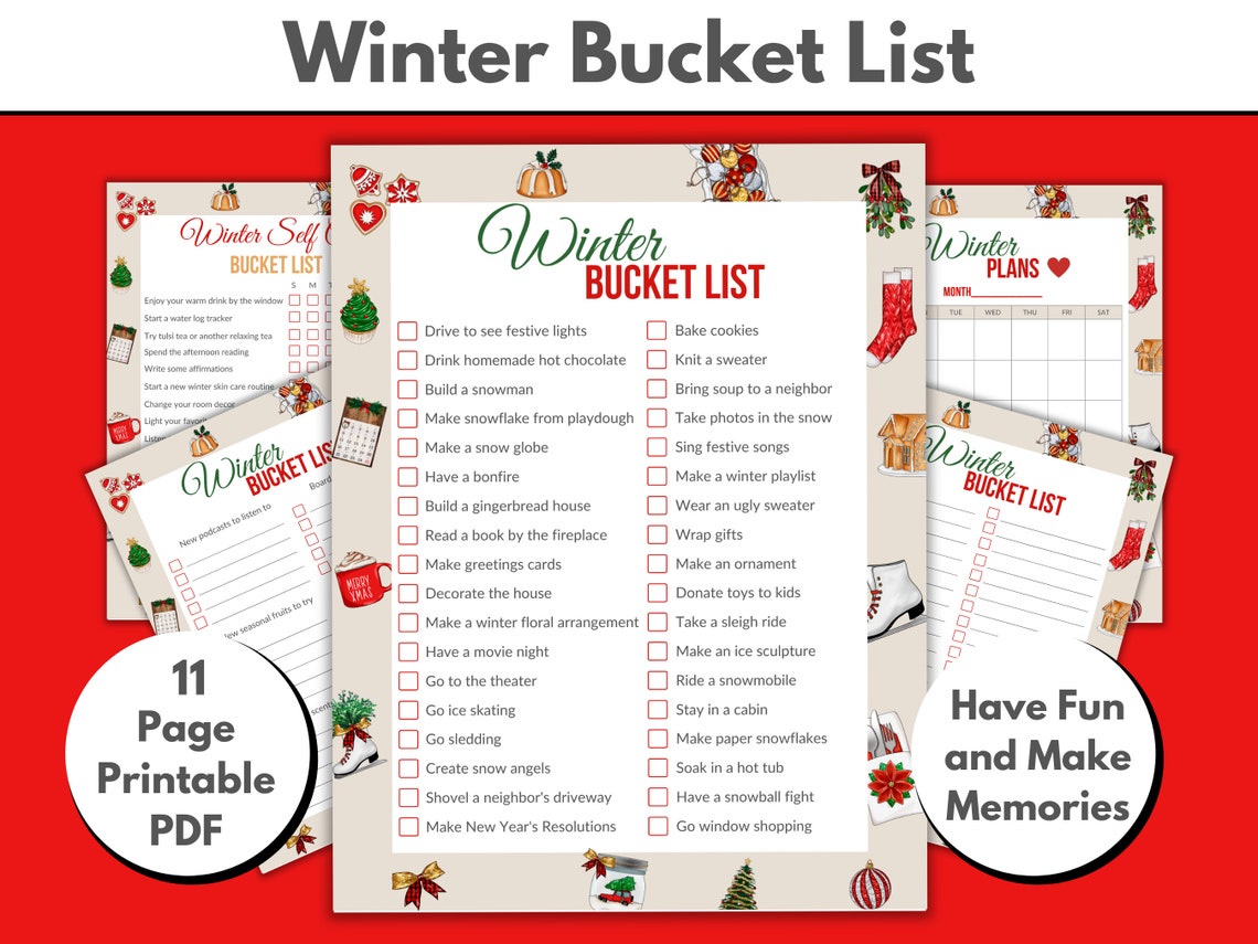 Printable Winter Bucket List and Planner, Winter Activity Check List ...