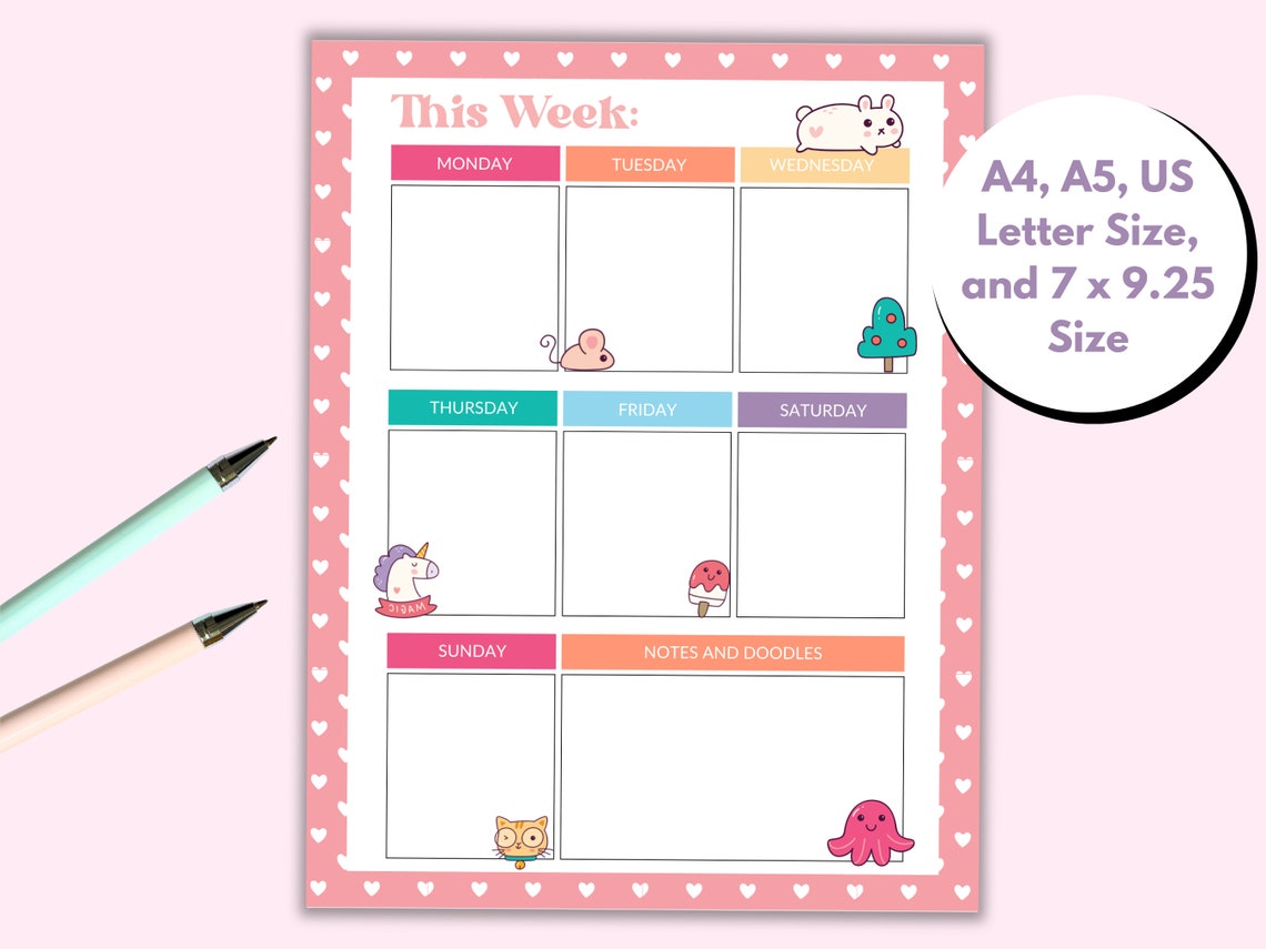 Kawaii Planner Printable, A5 Planner Inserts, A4 Planner, US Letter ...