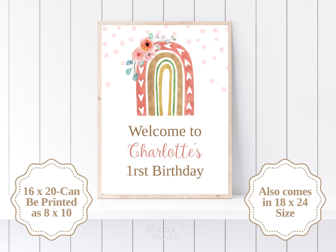 Boho Rainbow Birthday Party Decorations, Editable Birthday Sign ...