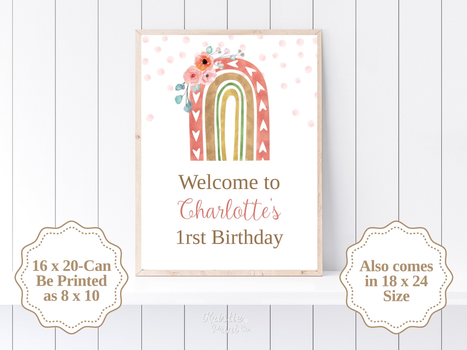 Boho Rainbow Birthday Party Decorations, Editable Birthday Sign ...