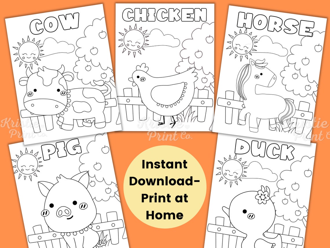 Farm Animal Coloring Pages for Kids Farm Activity Sheet Farm - Etsy