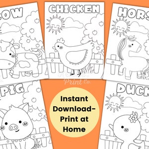 Farm Animal Coloring Pages for Kids Farm Activity Sheet Farm - Etsy