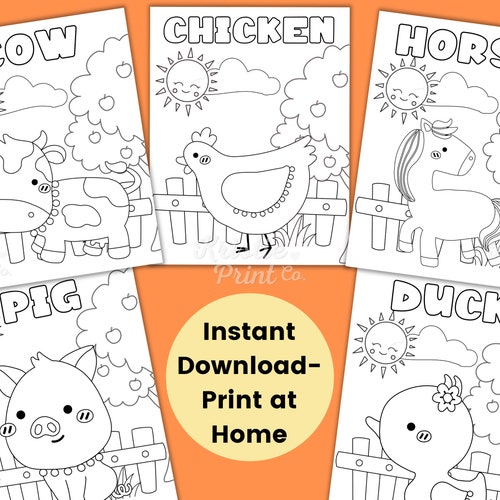 Farm Animal Coloring Pages for Kids Farm Activity Sheet Farm - Etsy