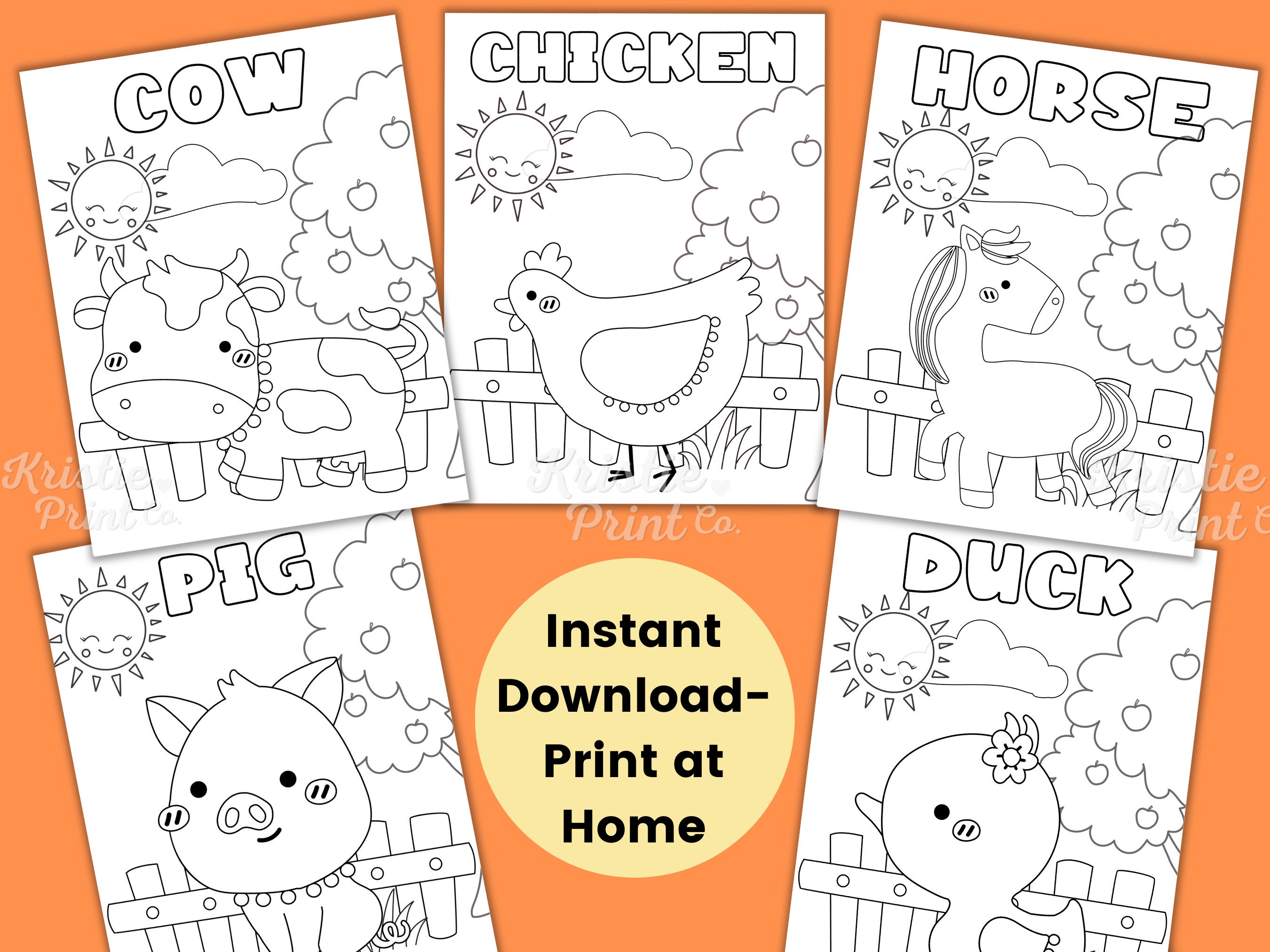 Farm Animal Coloring Pages for Kids Farm Activity Sheet Farm - Etsy