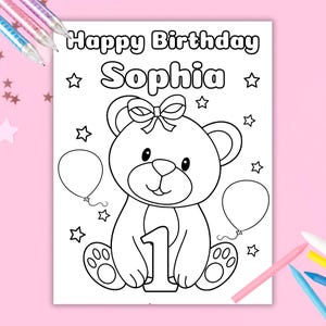 Editable Birthday Coloring Sheet Bear Theme Birthday Activity Sheet ...