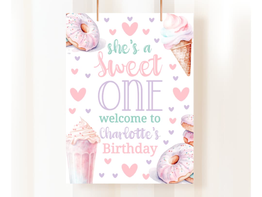Sweet One Birthday Poster Girls 1st Birthday Donut Sweet One Party ...