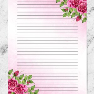 Rose Stationary Printable, Floral Lined Paper, Printable Stationery ...