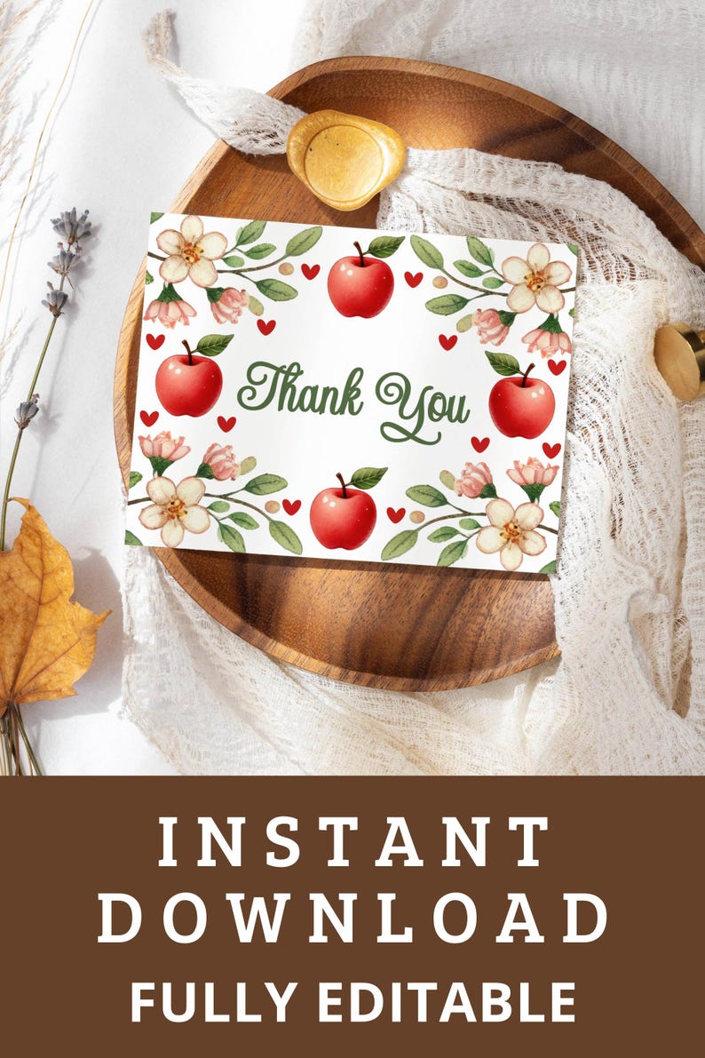 Apple Thank You Card Fall Theme Thank You Card Template Apple Card ...
