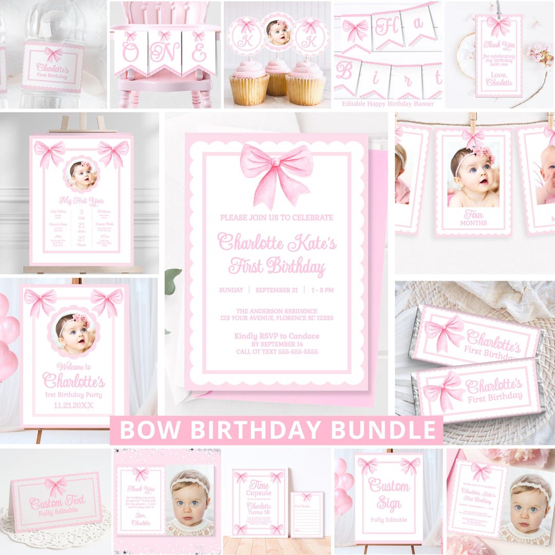 Pink Bow Birthday Decor Pink Bow Theme Party Decorations Girl 1st ...