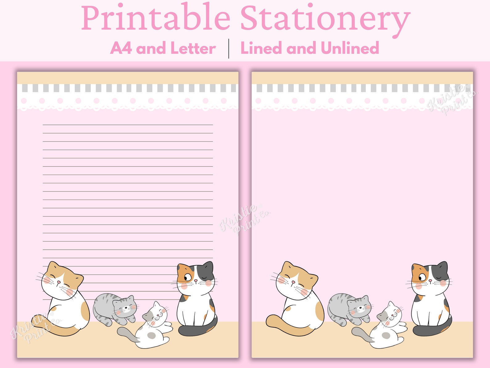 Cat Stationery Printable Kawaii Stationery Printable - Etsy