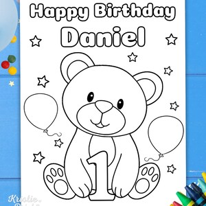 Bear Theme Birthday Activity Sheet, Teddy Bear Coloring Page, Birthday ...
