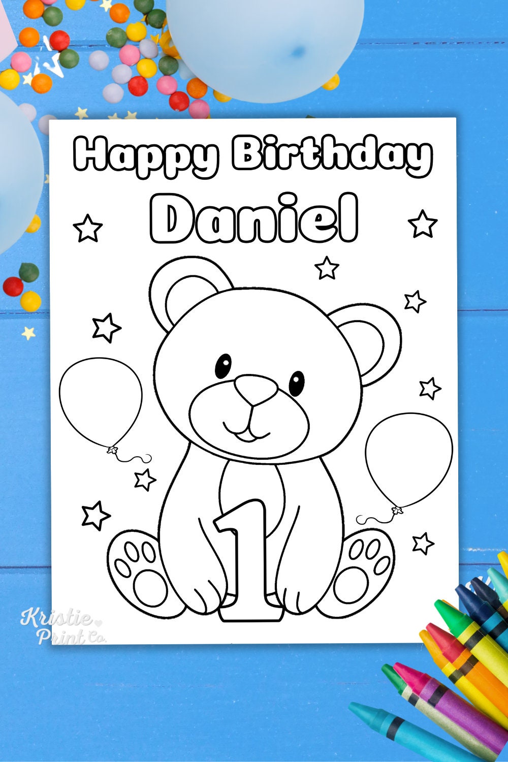 Bear Theme Birthday Activity Sheet, Teddy Bear Coloring Page, Birthday ...