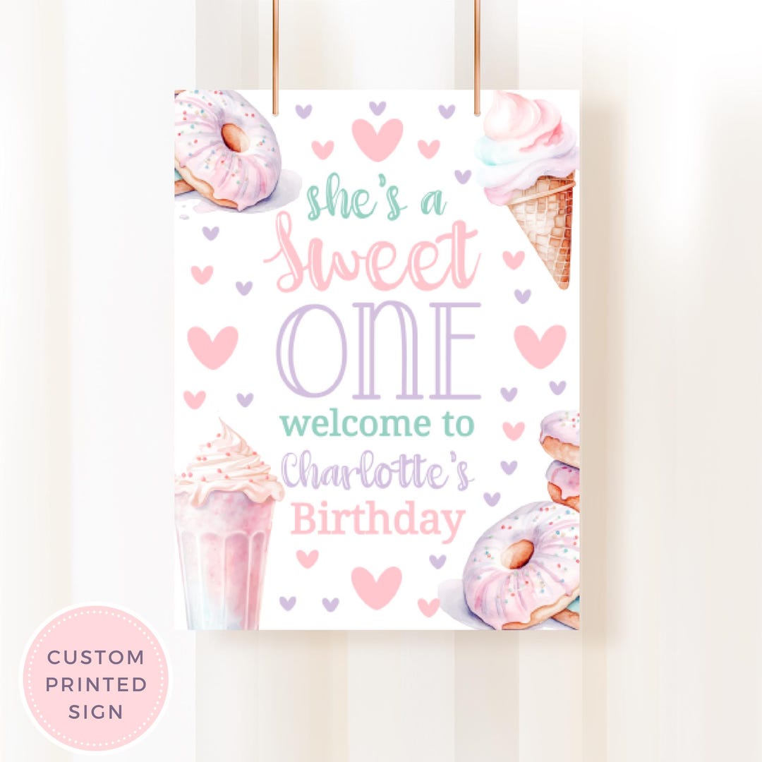 Printed 1st Birthday Sign Sweet One Birthday Foam Board Welcome Sign ...