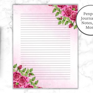 Rose Stationary Printable, Floral Lined Paper, Printable Stationery ...