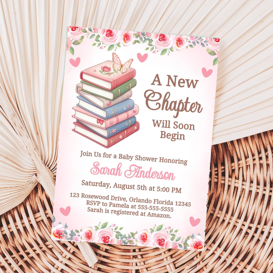 A New Chapter Will Soon Begin Baby Shower Invitation Books Baby Shower Girl Baby Shower Invite ...