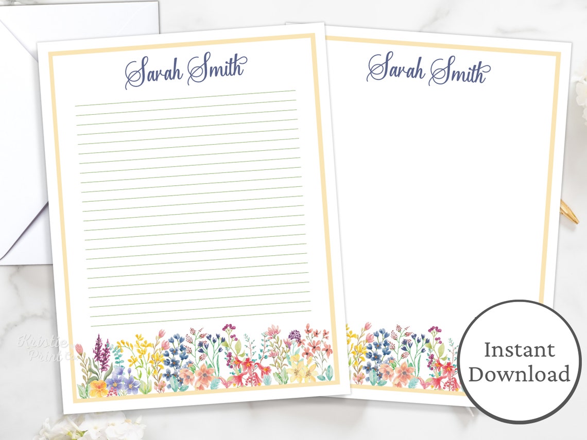 Personalized Stationery, Wildflower Stationery, Boho Stationery, Border ...