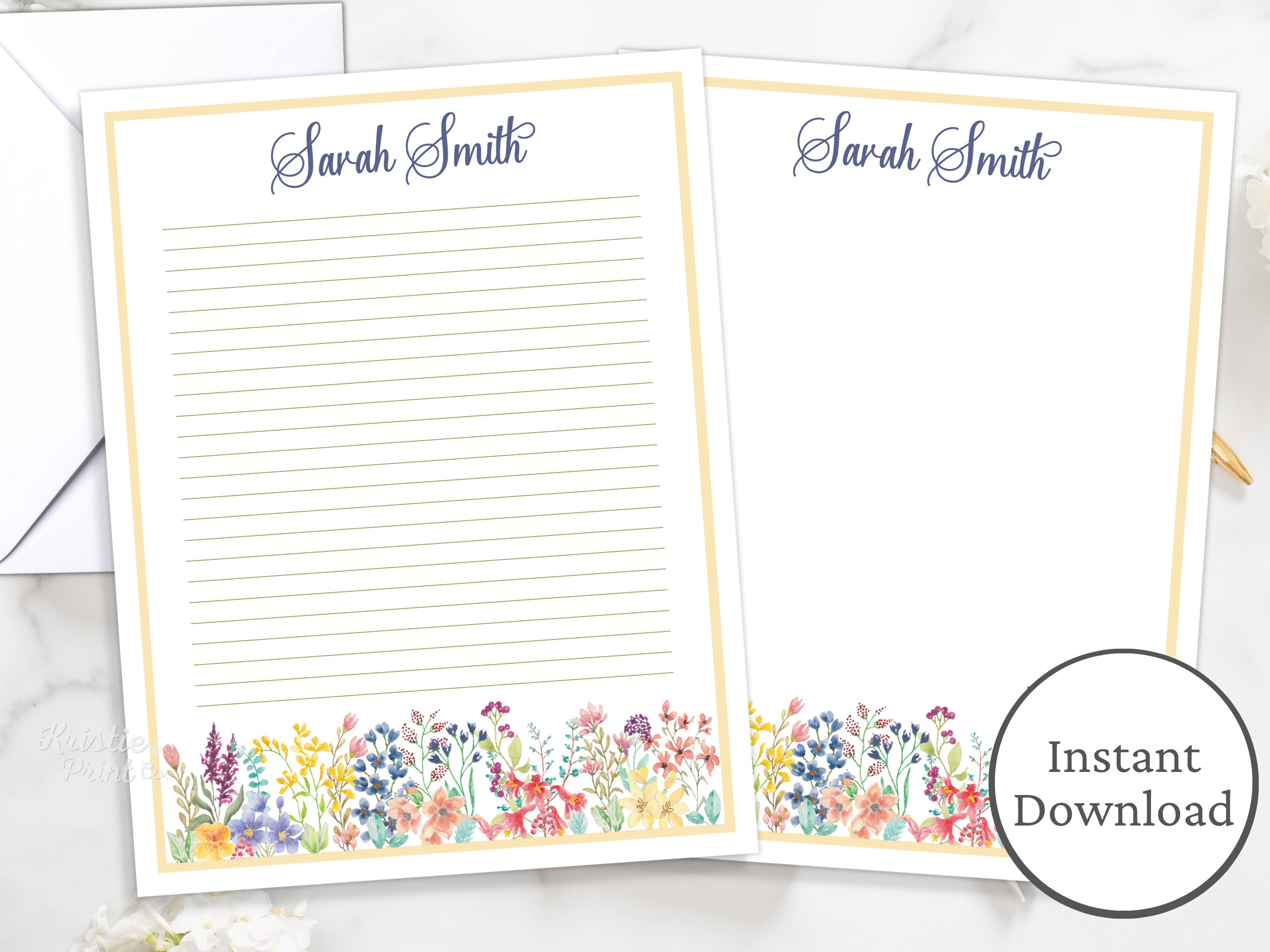 Personalized Stationery, Wildflower Stationery, Boho Stationery, Border ...
