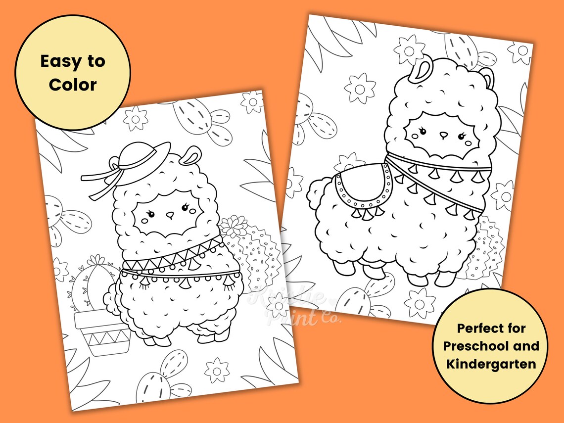Llama Coloring Pages for Kids, Kids Party Games, Llama Birthday Party ...