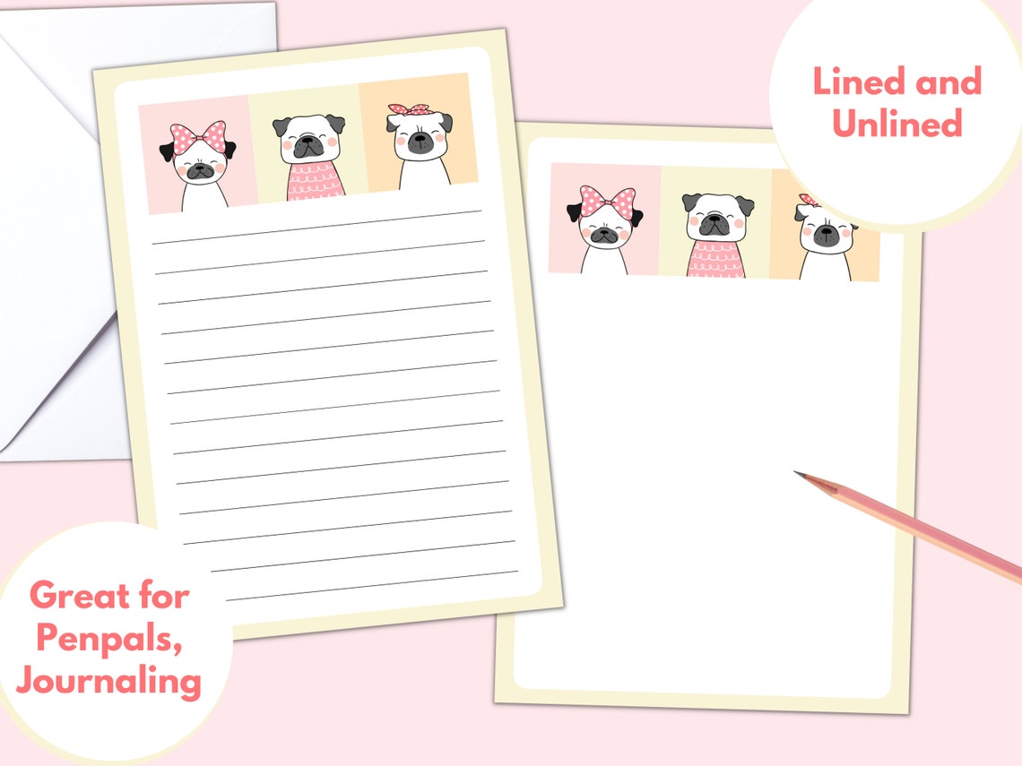 Pug Stationary Stationery Kawaii Dog Stationery for Kids - Etsy