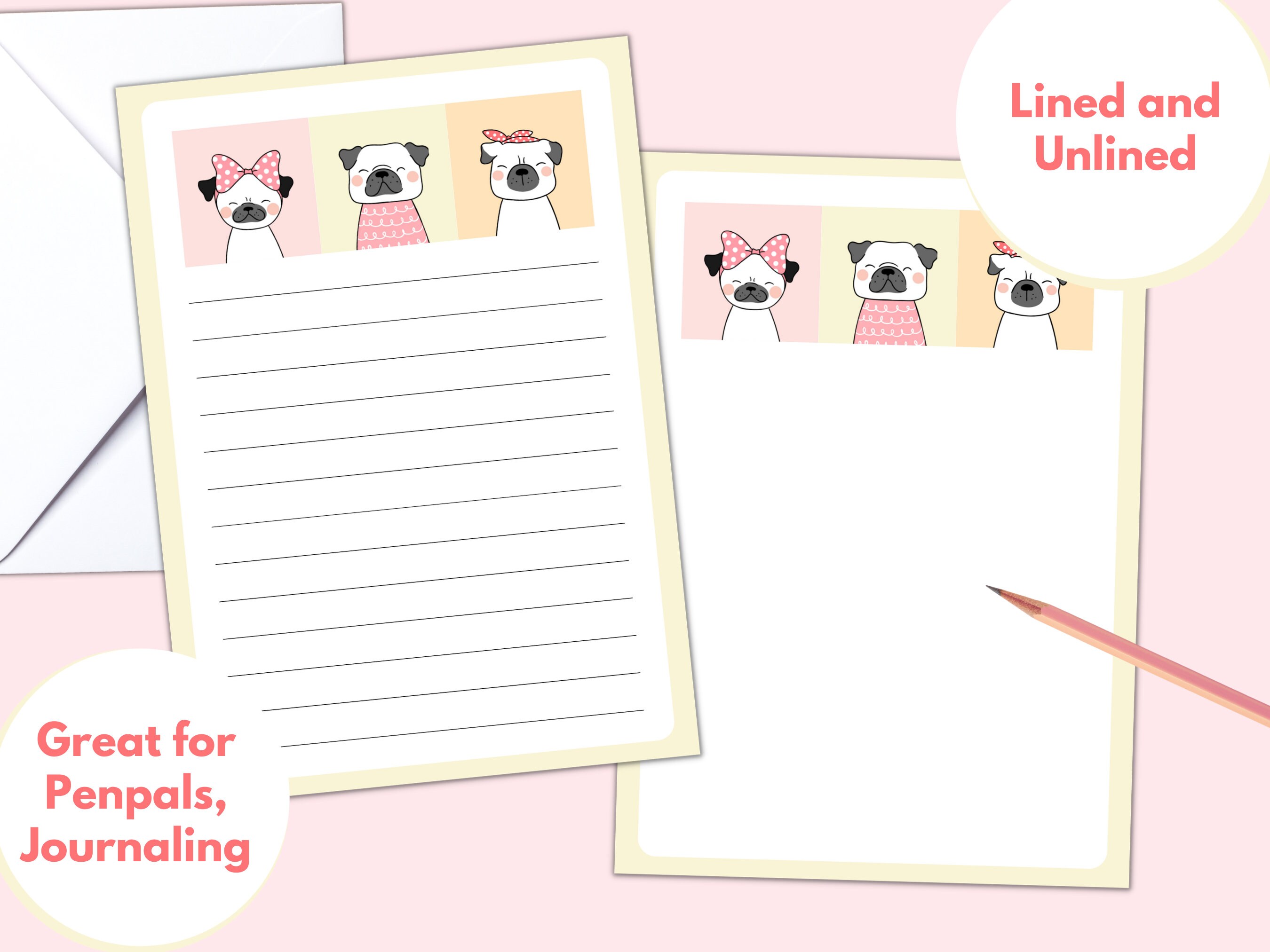 Pug Stationary Stationery Kawaii Dog Stationery for Kids - Etsy