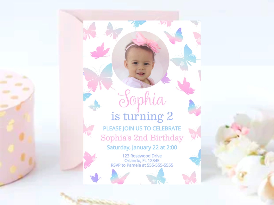 Butterfly Birthday Invitation With Pictures Pastel First - Etsy