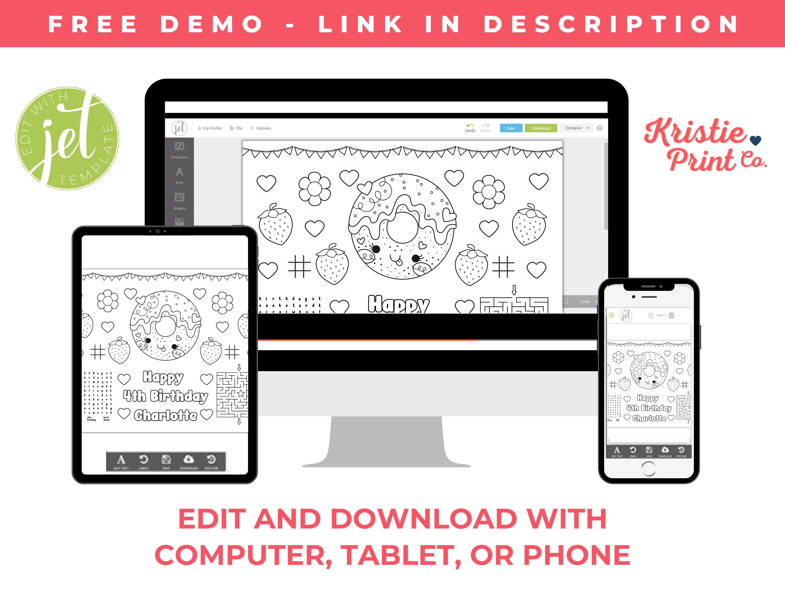 Doughnut Birthday Party Coloring Placemat, Happy Birthday Coloring Page ...