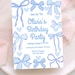 Blue Bow Theme Birthday Invite Blue Bow Birthday Bow Invite Coquette ...