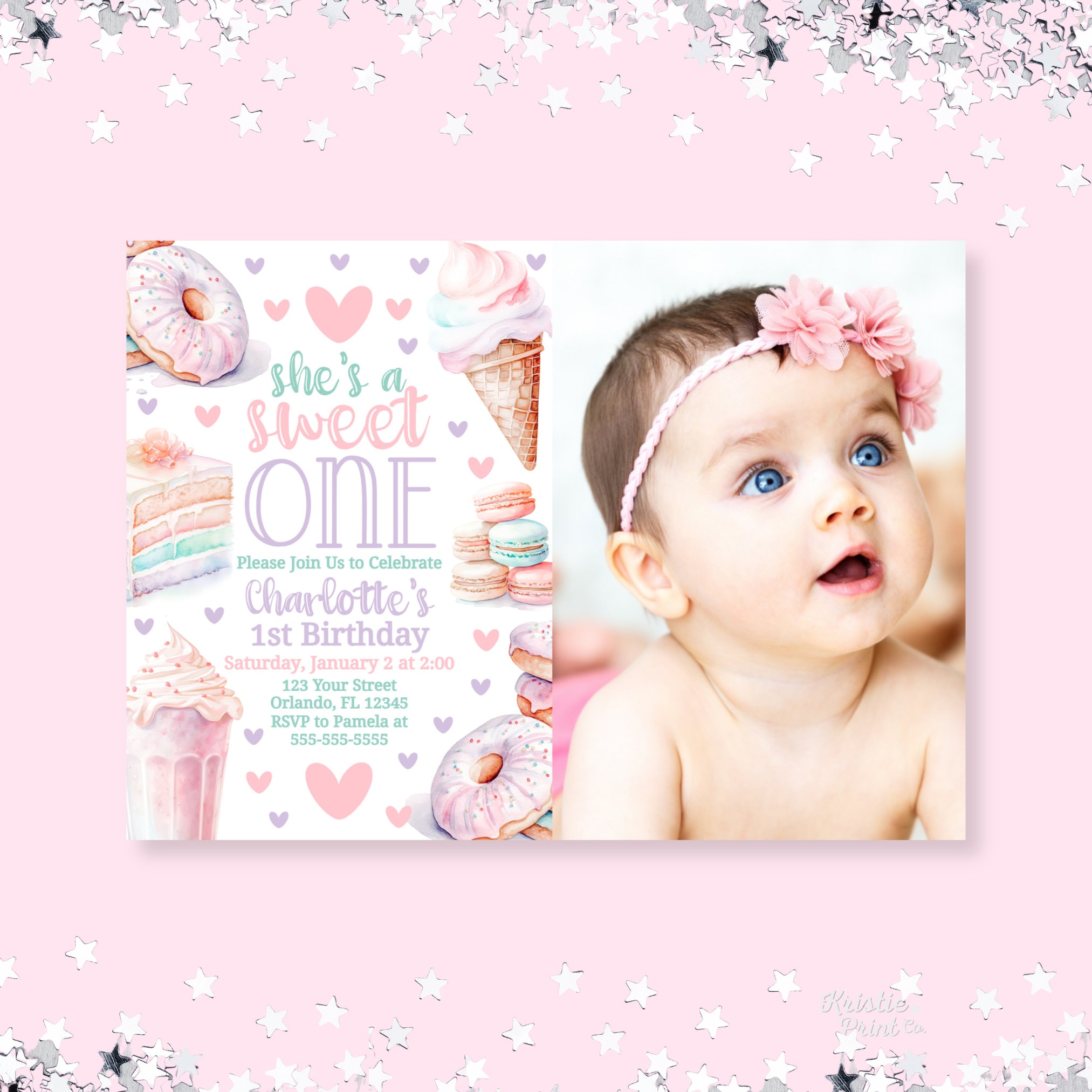 She's a Sweet One Invitation Picture Girl 1st Birthday Dessert ...