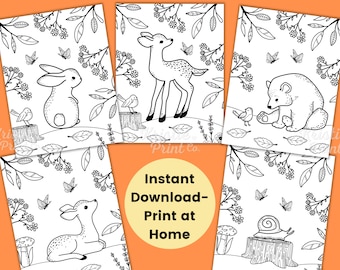 Woodland Coloring Pages for Kids, Kids Party Games, Woodland Birthday ...