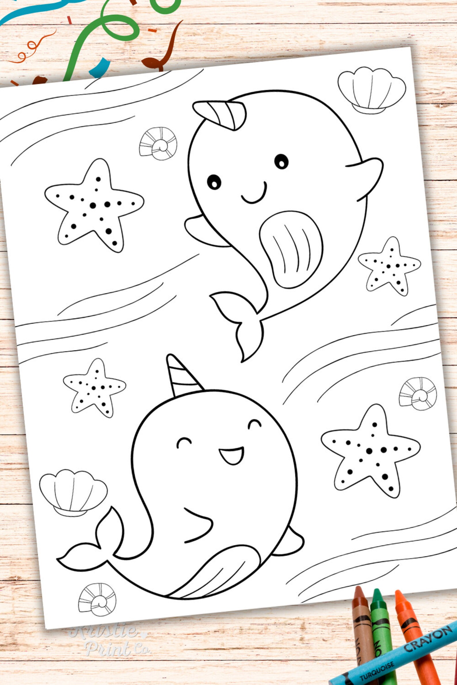 Narwhal Coloring Pages for Kids, Kids Party Games, Birthday Favor ...