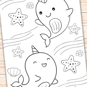 Narwhal Coloring Pages for Kids, Kids Party Games, Birthday Favor ...