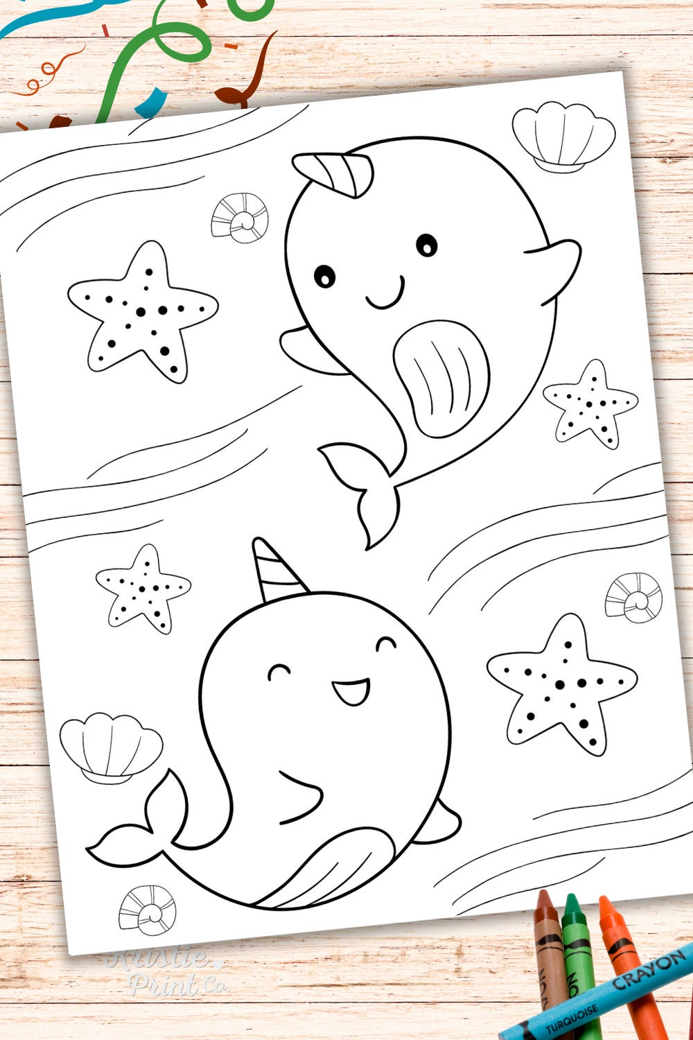 Narwhal Coloring Pages for Kids, Kids Party Games, Birthday Favor ...