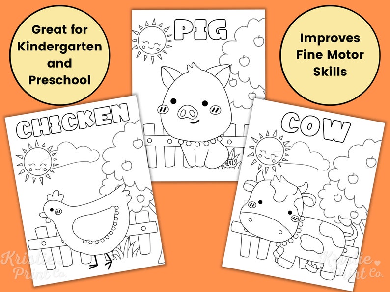 Farm Animal Coloring Pages for Kids Farm Activity Sheet Farm - Etsy