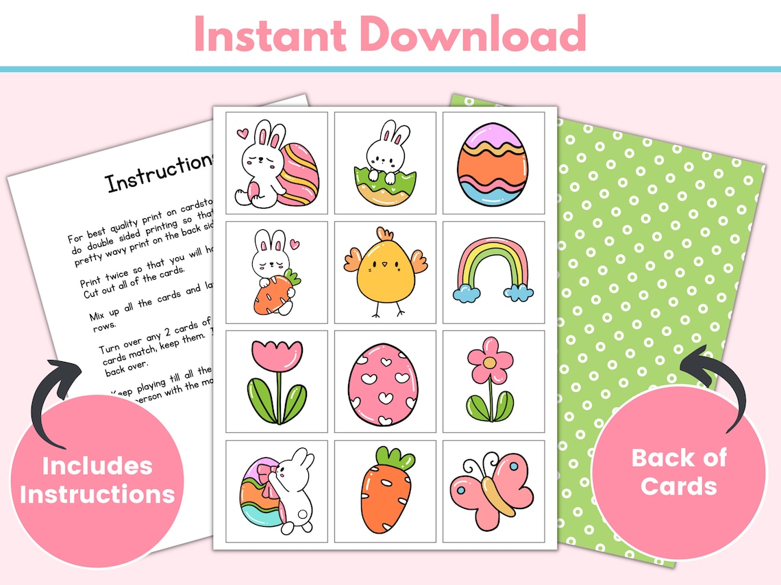 Memory Game Printable, Easter Game Printables, Matching Card Game ...