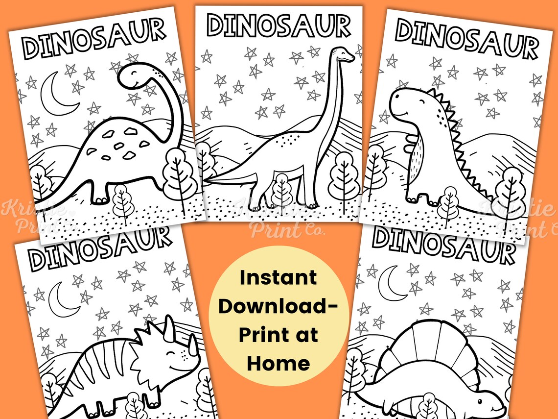 Dinosaur Coloring Pages for Kids, Dinosaur Birthday Favors, Kids Party ...
