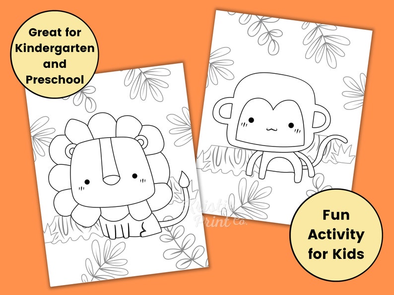 Jungle Coloring Pages for Kids, Kids Party Games, Safari Birthday Favor ...