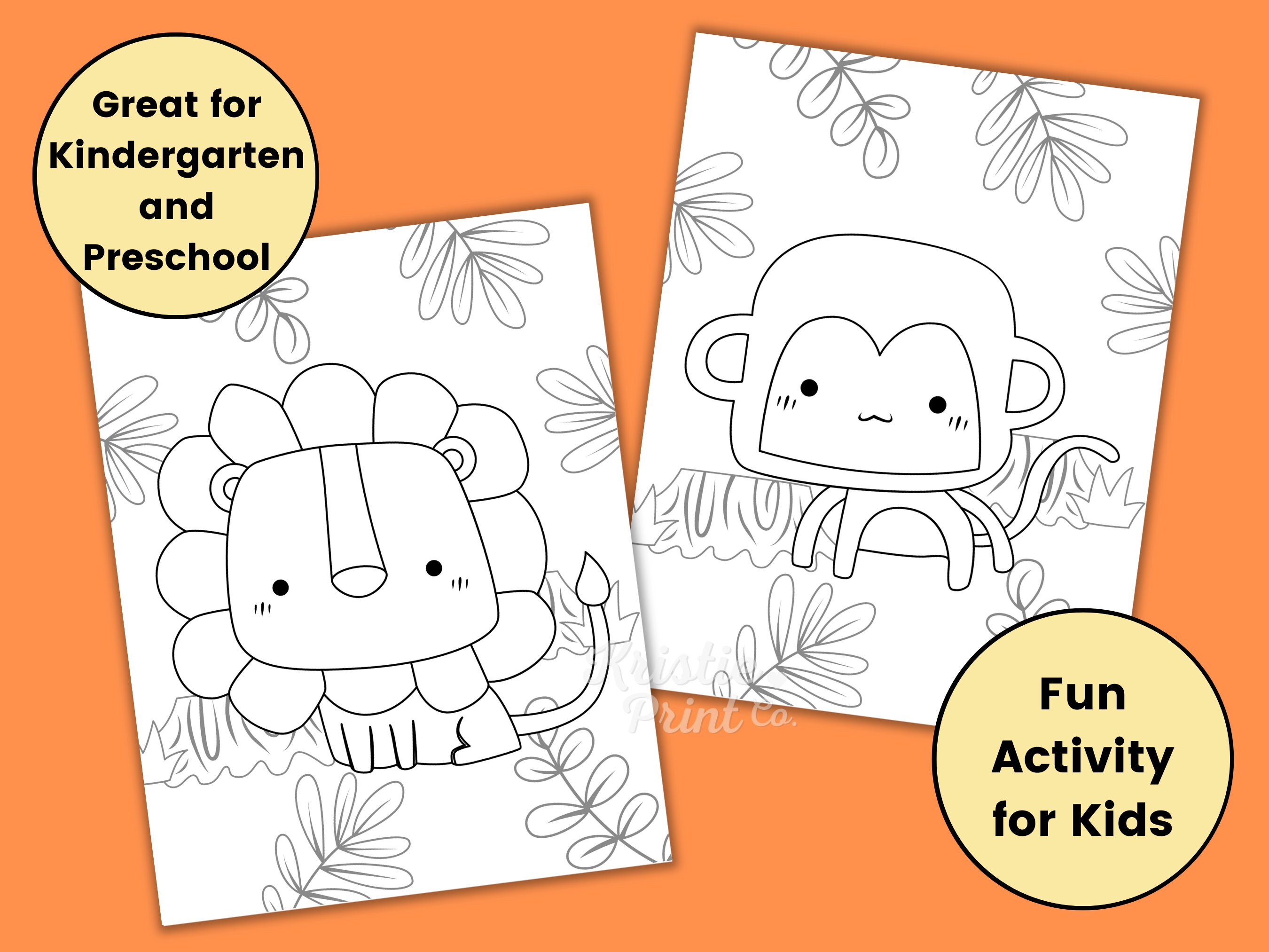 Jungle Coloring Pages for Kids, Kids Party Games, Safari Birthday Favor ...