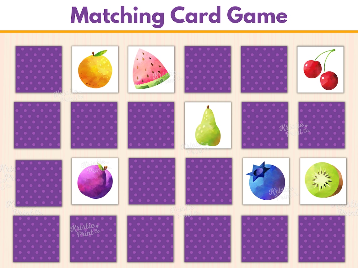 Fruit Matching Game Printable, Matching Card Game, Memory Game ...