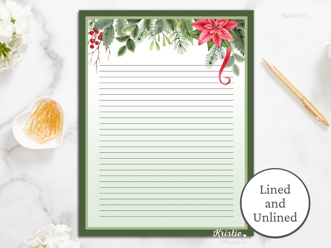 Christmas Stationery, Poinsettia Stationery, Christmas Writing Paper ...