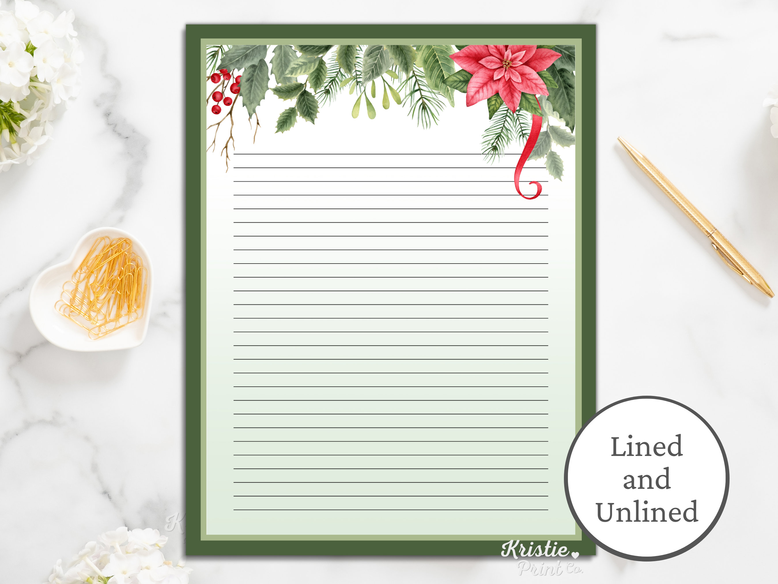 Christmas Stationery, Poinsettia Stationery, Christmas Writing Paper ...
