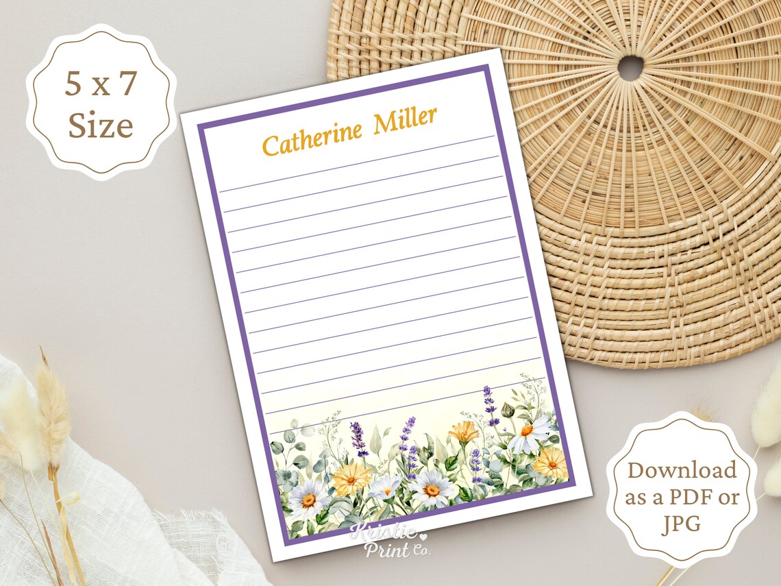 Printable Notepad Notepad Digital Download Custom Note Paper ...