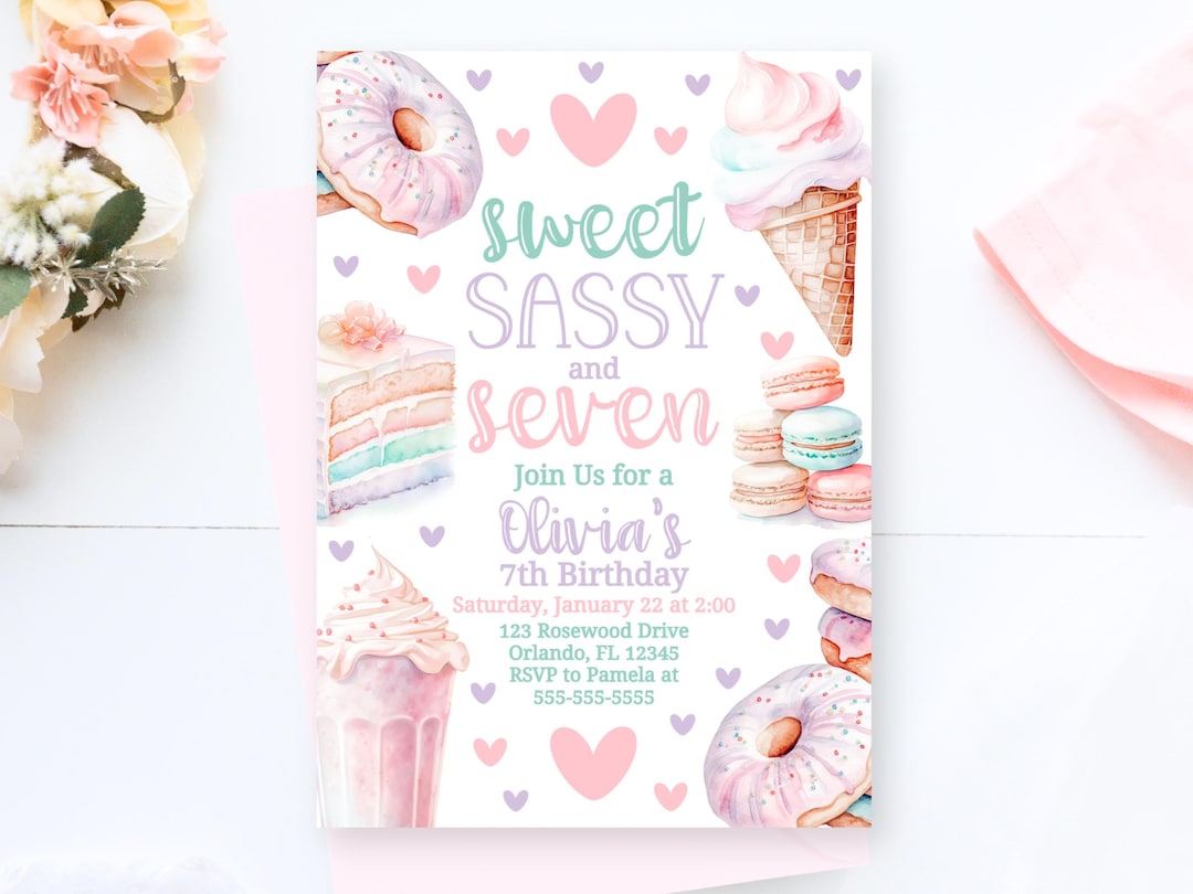 Sweet Sassy and Seven Birthday Invitation - Etsy