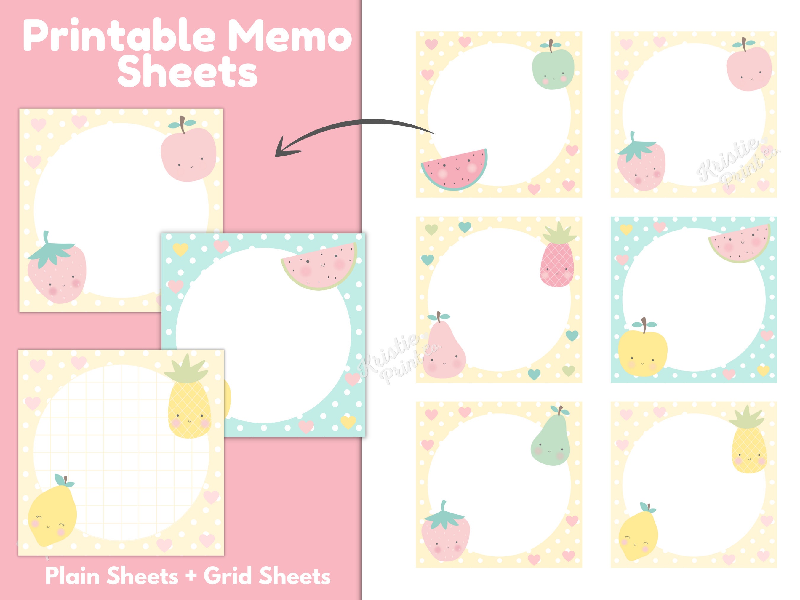 Printable Memo Pad, Fruit Memo Sheets, Cute Printable Notepad, Kawaii ...