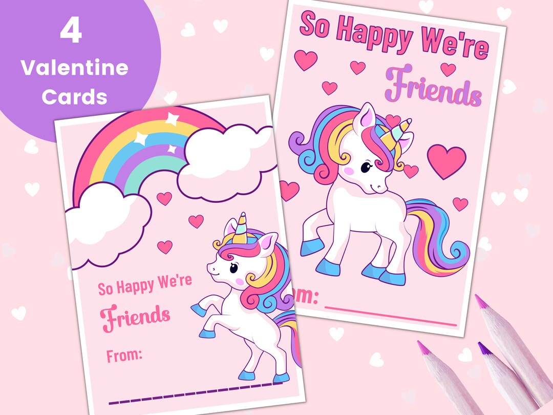 Kids Valentines Card Printable, Unicorn Classroom Valentines, Instant ...