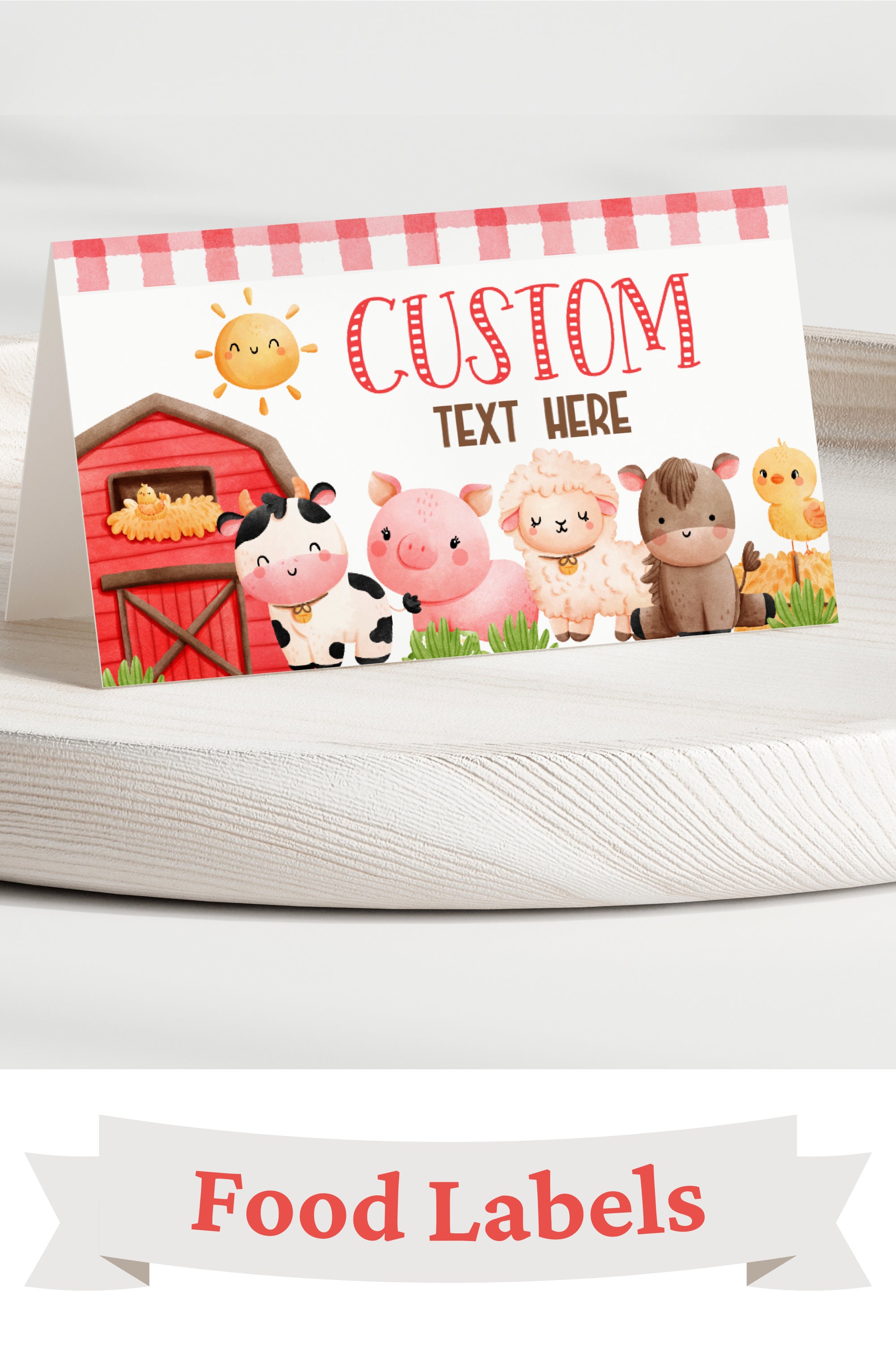 Farm Birthday Food Label Barnyard Birthday Food Tent Card Farm Animal ...